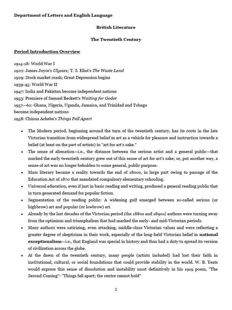 The Twentieth Century Literature | PDF