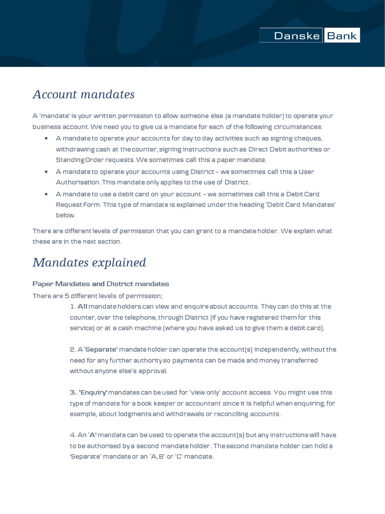 Mandates Explained FINAL 301118 | PDF | Cash | Debit Card