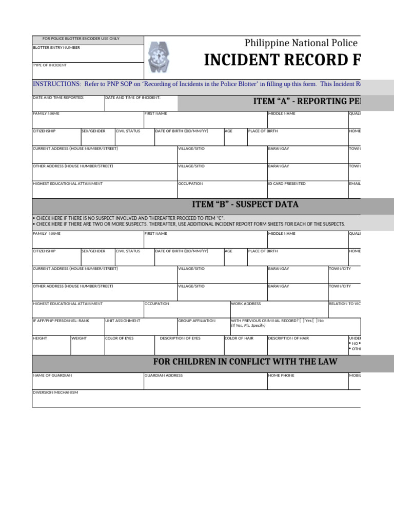 Incident Record Form Receipt Guidelines | PDF