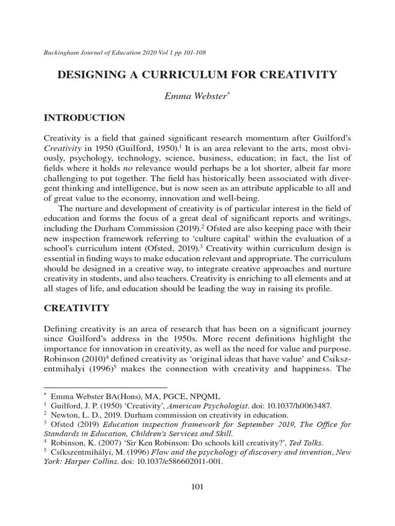 Curriculum Design for Creativity | PDF | Creativity | Curriculum