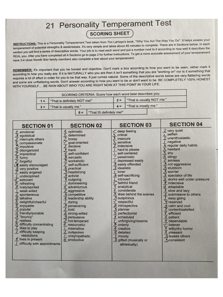 Personality Temperament Test | PDF