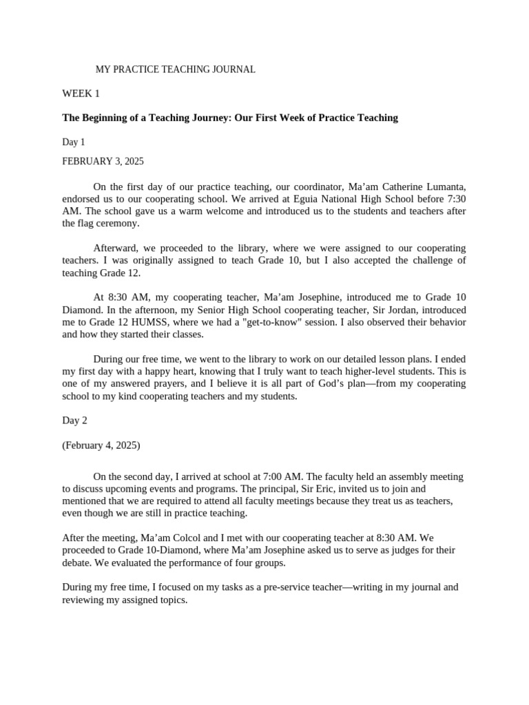 My Practice Teaching Journal | PDF | Teachers