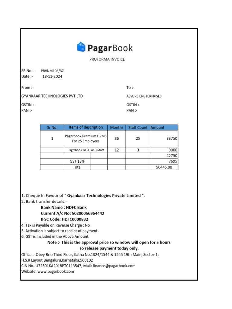 Proforma Invoice for Gyankaar Technologies | PDF