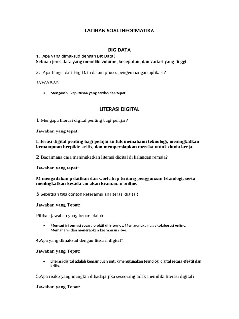 LATIHAN SOAL INFORMATIKA | PDF