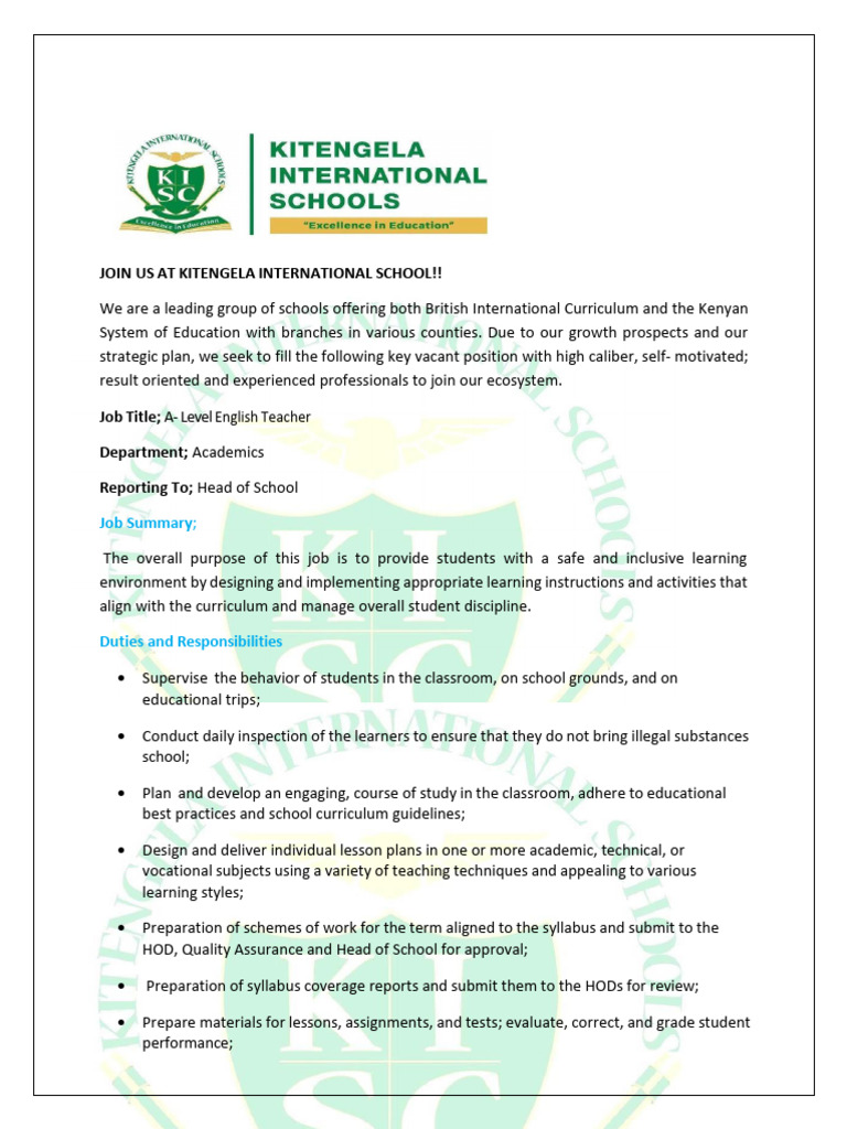 A-Level English Teacher Vacancy | PDF | Curriculum | Learning