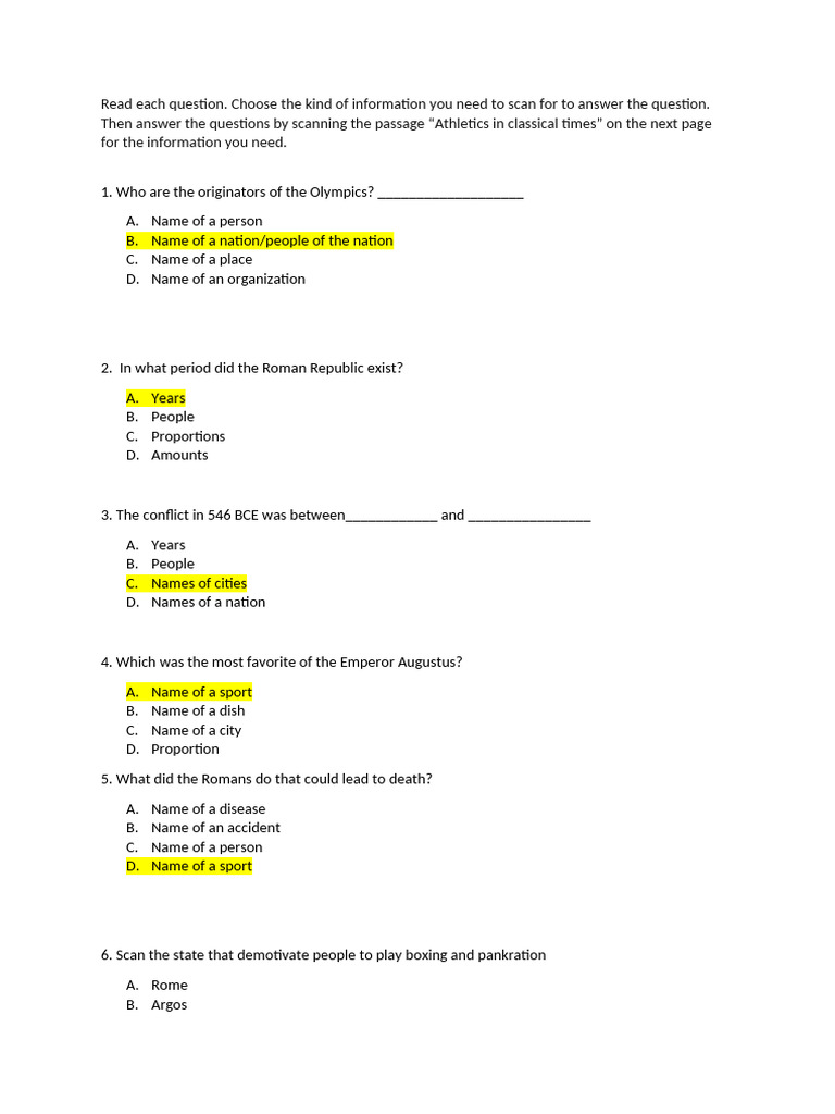 Athletic in Classical Times Question Students | PDF