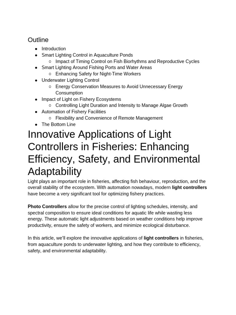 Innovative Applications of Light Controllers in Fisheries - Enhancing ...