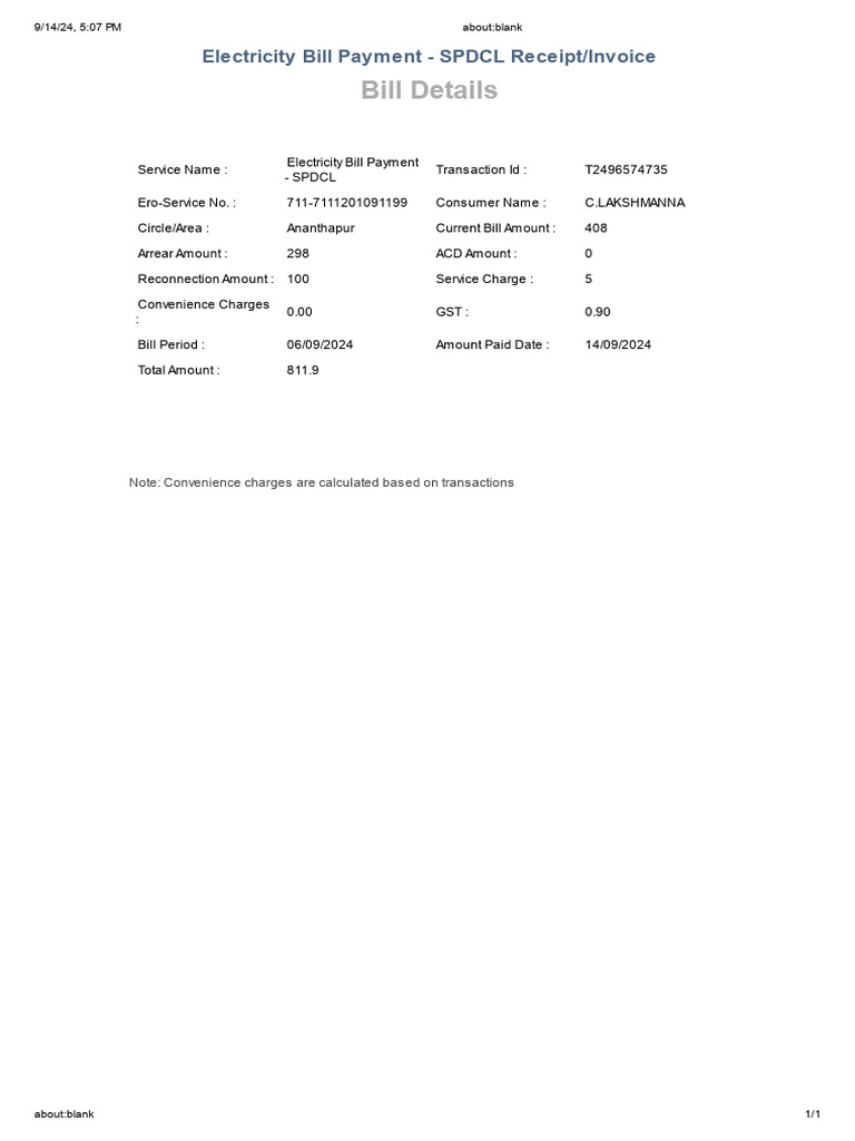 SPDCL Electricity Bill Summary | PDF