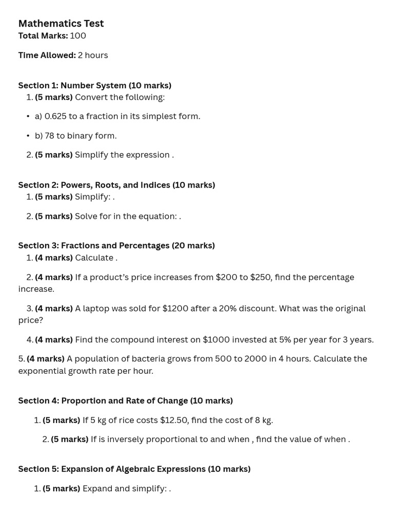 Comprehensive Mathematics Test Guide | PDF