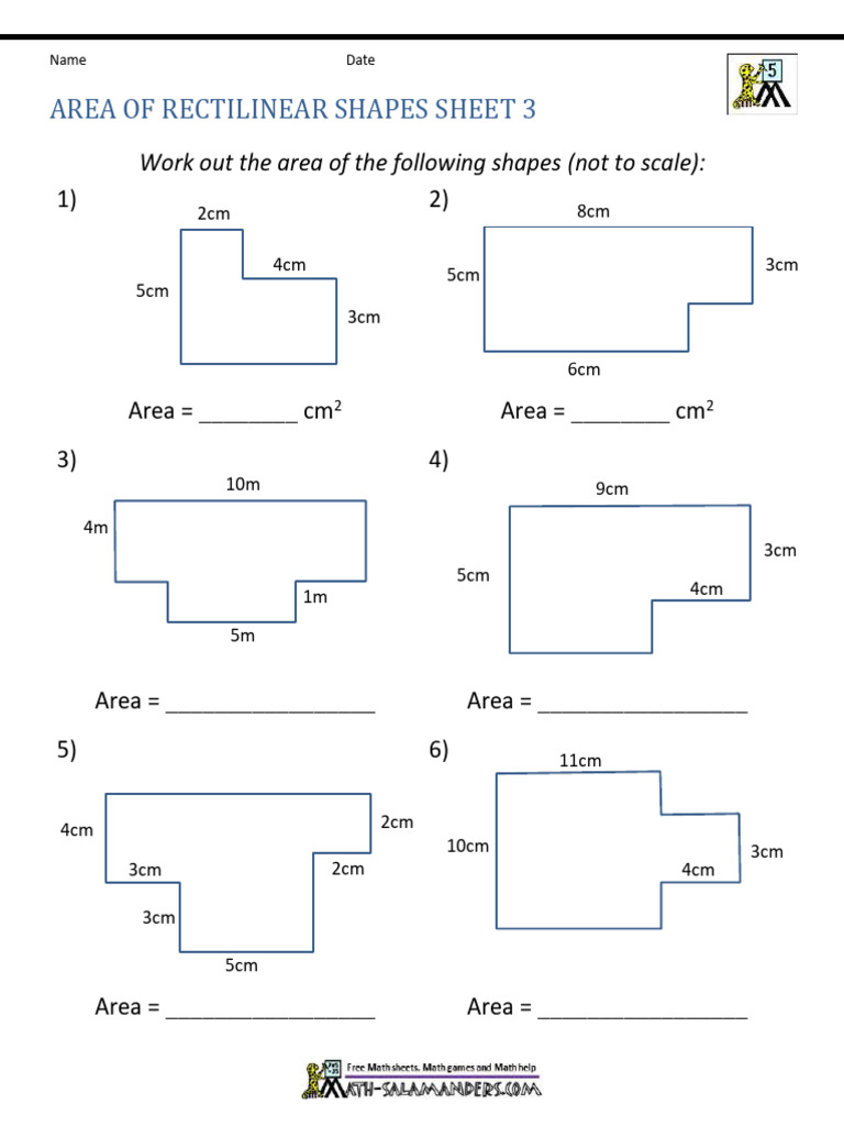 Area of Rectilinear Shapes Worksheet | PDF