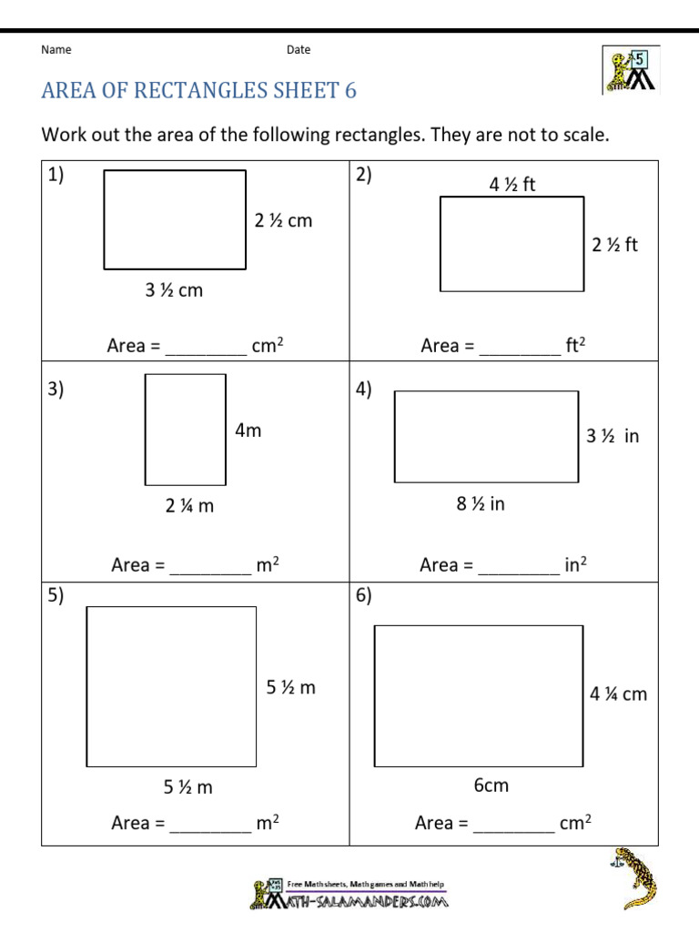 Area of Rectangles 6 | PDF