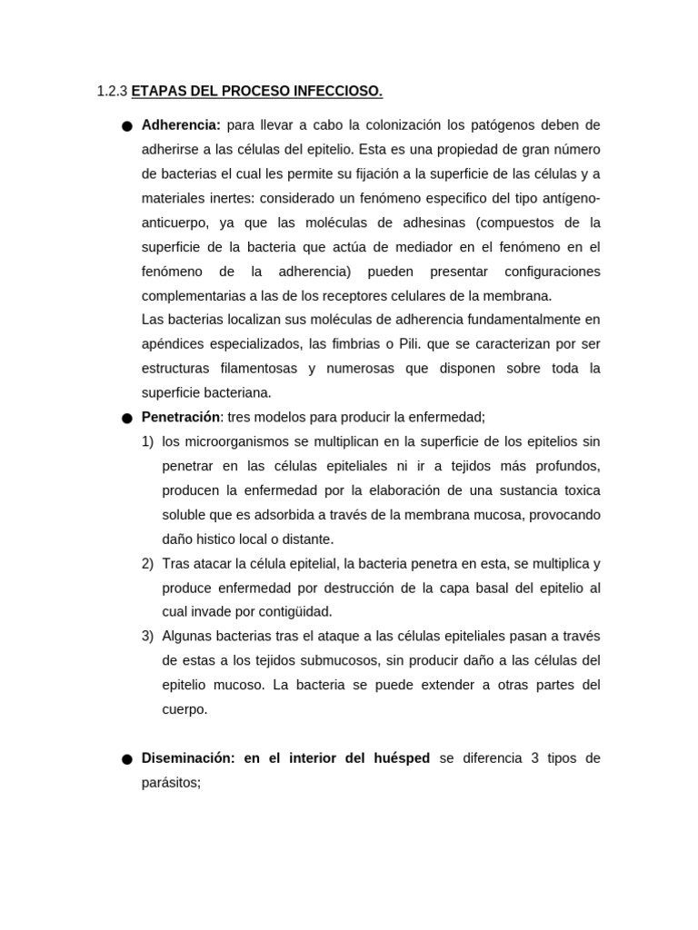 Etapas Del Proceso Infeccioso | PDF | Infección | Las bacterias