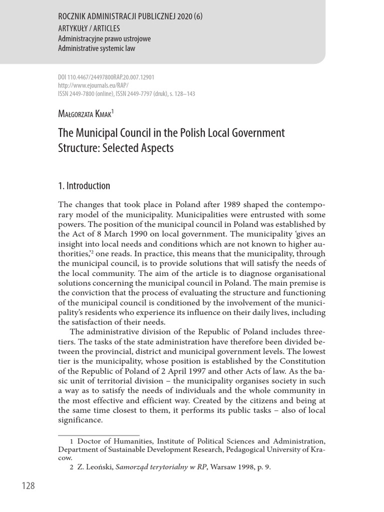 The Municipal Council in the Polish LG Structure | PDF | Constitution ...