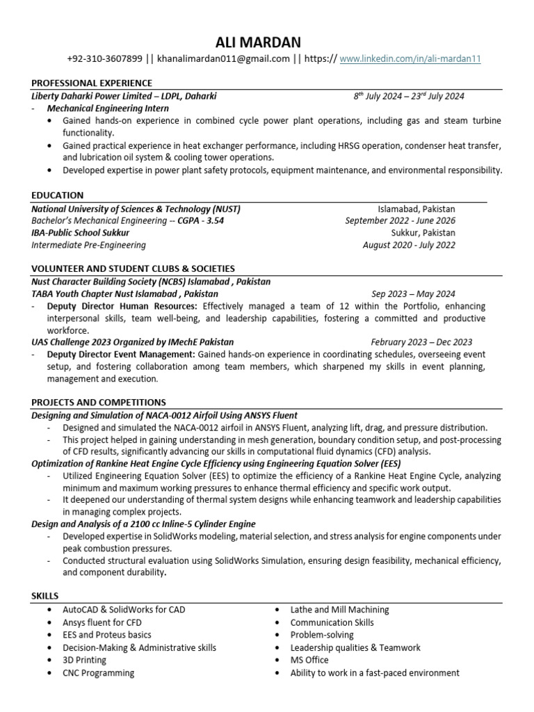 Resume-Ali Mardan Updated | PDF | Computational Fluid Dynamics | Engineering