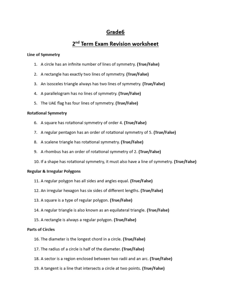Grade 6 Revision Worksheet | PDF | Rectangle | Triangle