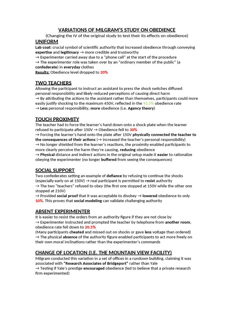 Milgram-Variations-Summary | PDF | Cognition | Conformity