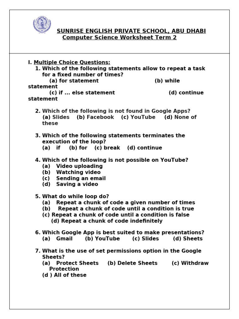 Grade 8 Computer Science SECOND TERM EXAM 2025 Worksheet | PDF ...