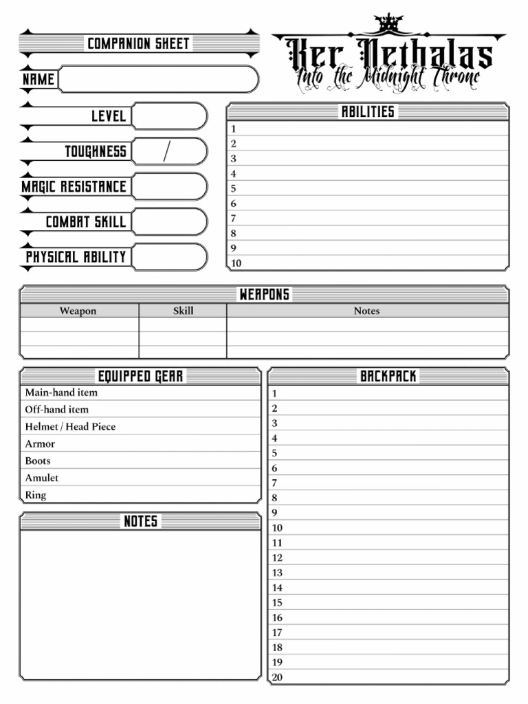 Hoja Personaje Ker Nethalas | PDF