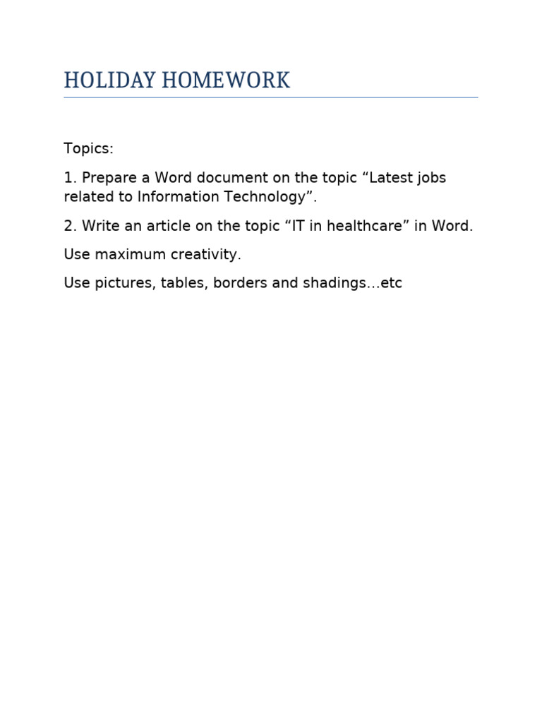 Holiday Homework: IT Topics Guide | PDF