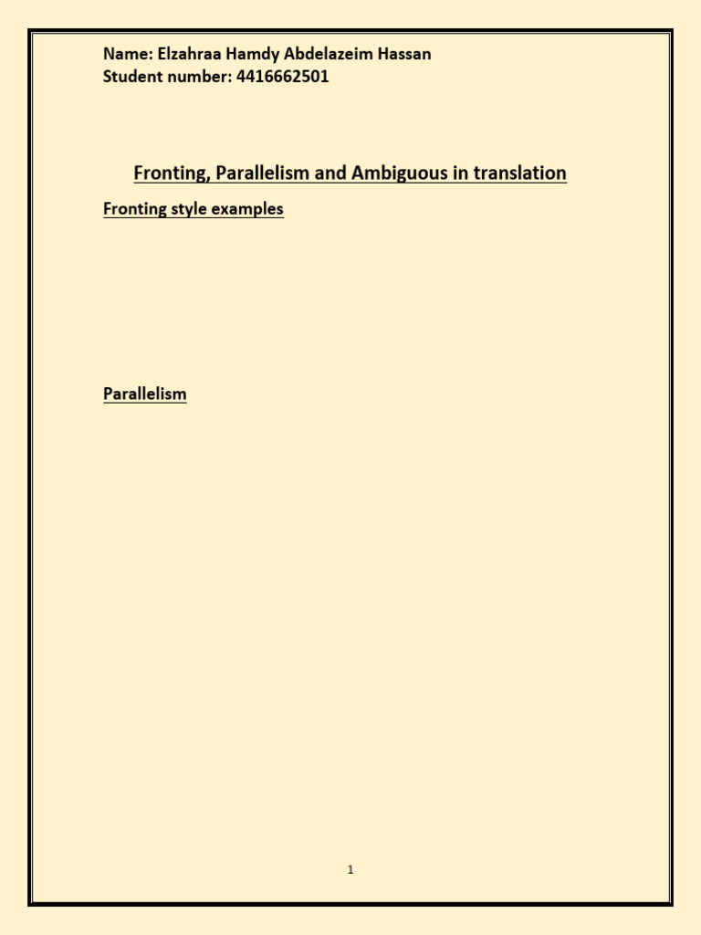 Fronting Parallelism and Ambiguous in Translation | PDF