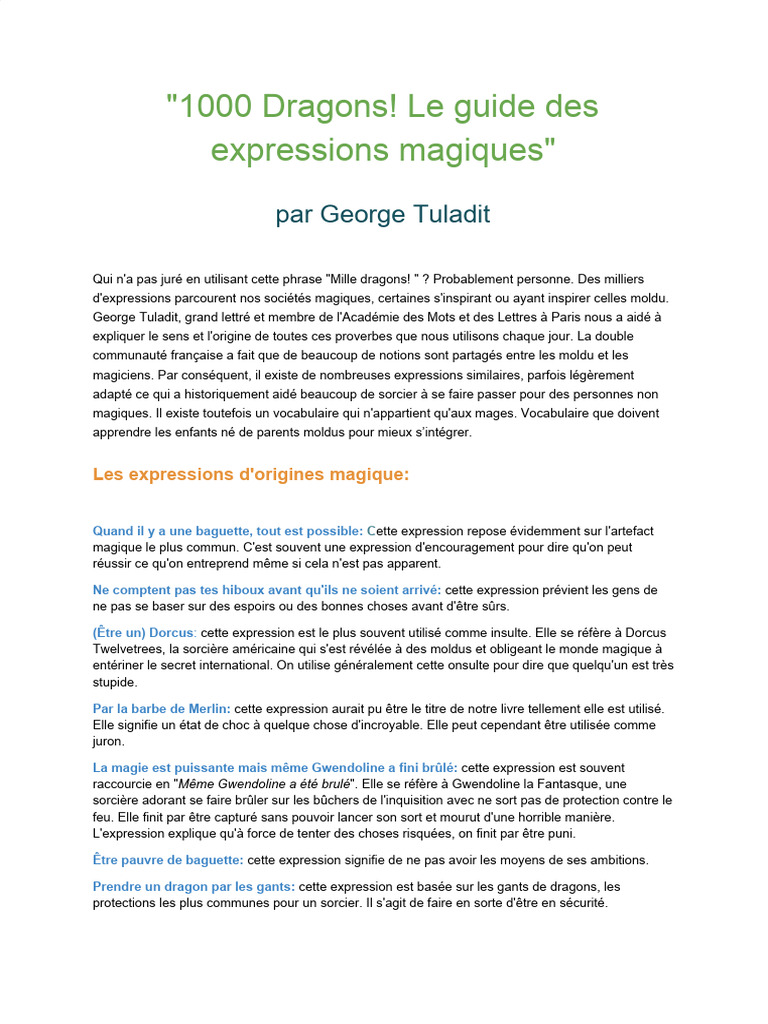 Expressions Magiques et Moldues | PDF | Harry Potter