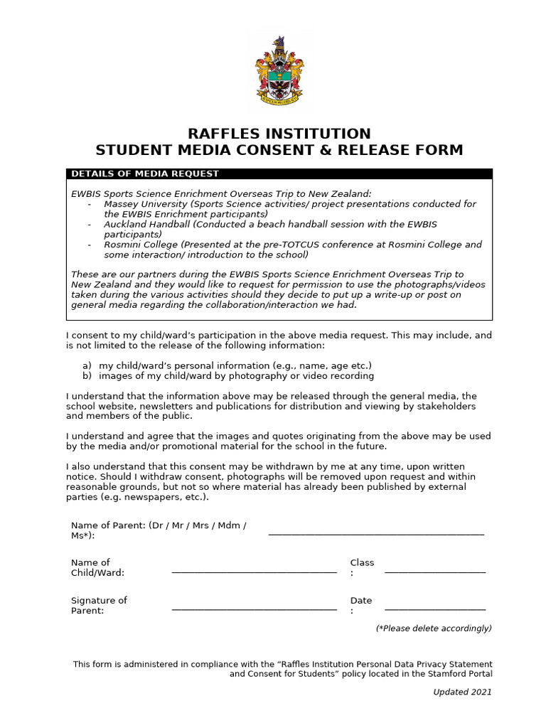 PDPA Consent Form (EWBIS NZ Overseas Trip 2024) | PDF