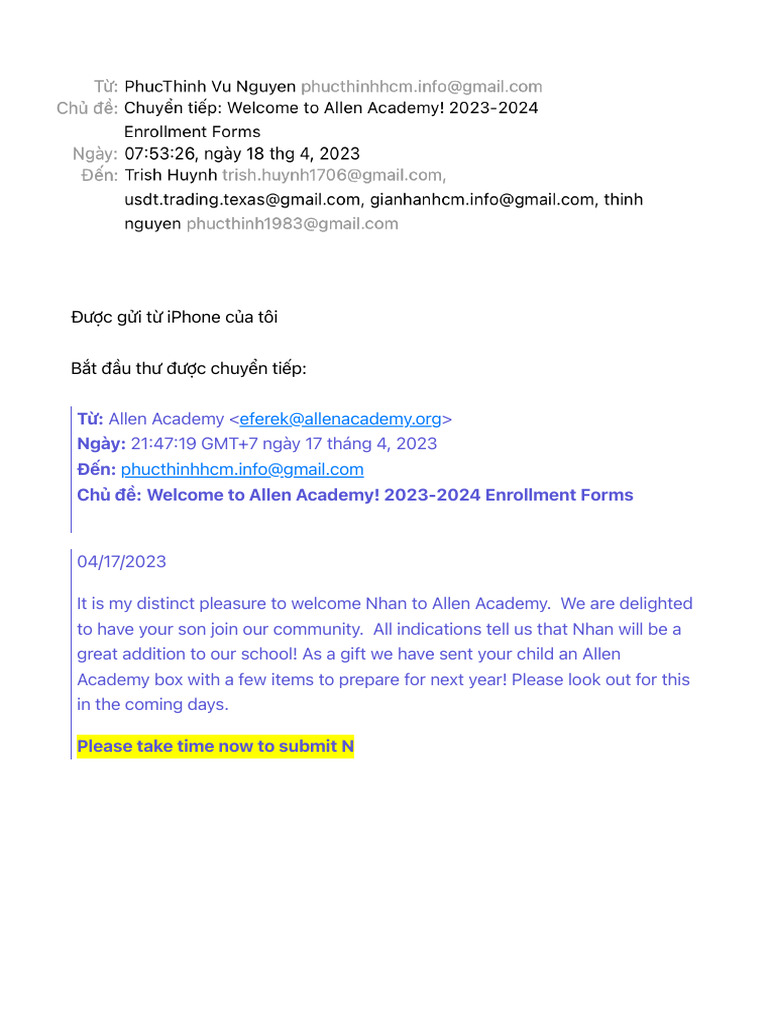 FWD - Welcome To Allen Academy! 2023-2024 Enrollment Forms | PDF