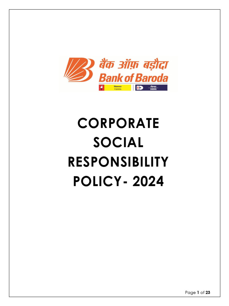 Bank of Baroda CSR Policy 2024 | PDF | Corporate Social Responsibility
