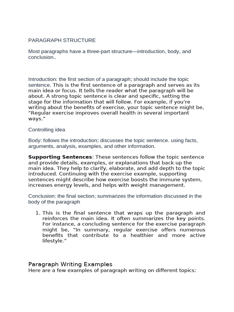 Paragraph Structure and Writing Tips | PDF | Physical Fitness | Cognition