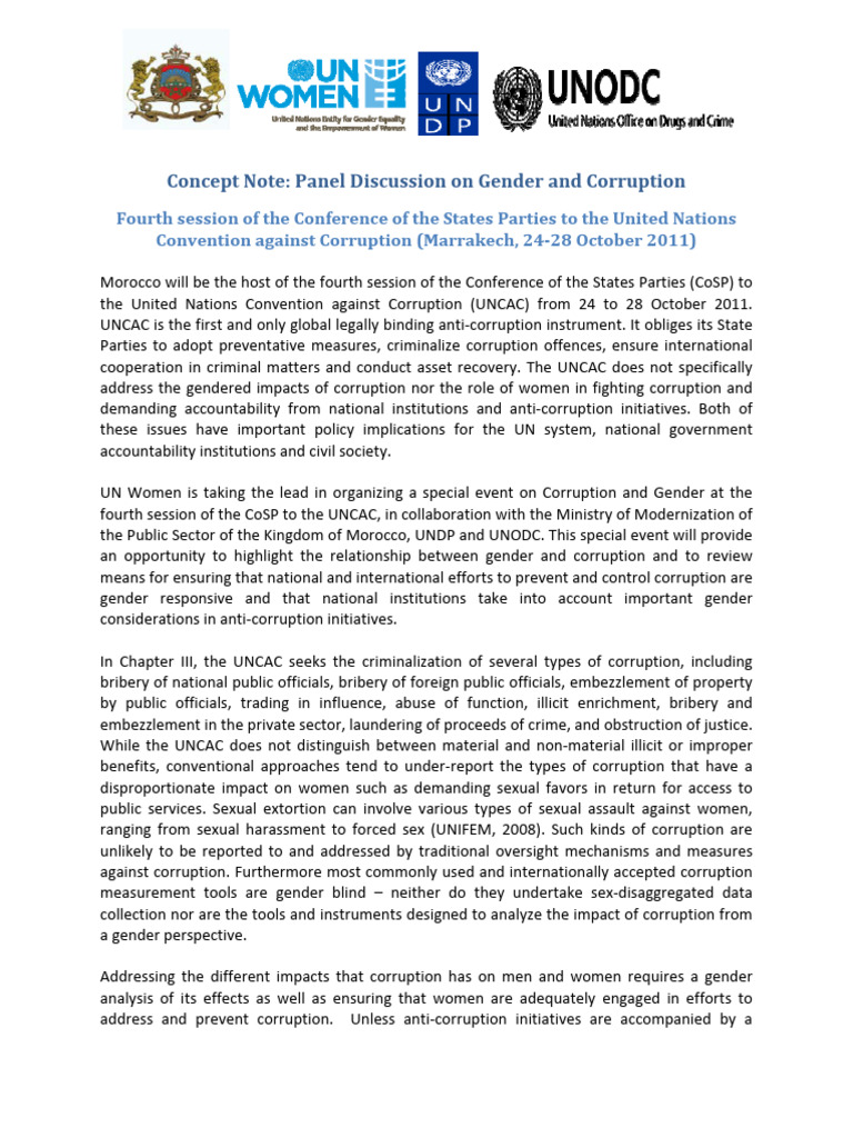 FINAL - Concept Note UN Women - CoSP4 | PDF | Corruption | Justice
