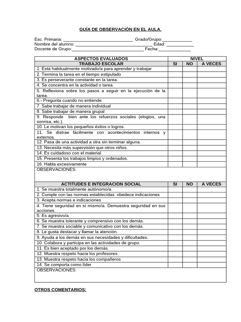 4. Guía de observación en el aula | PDF