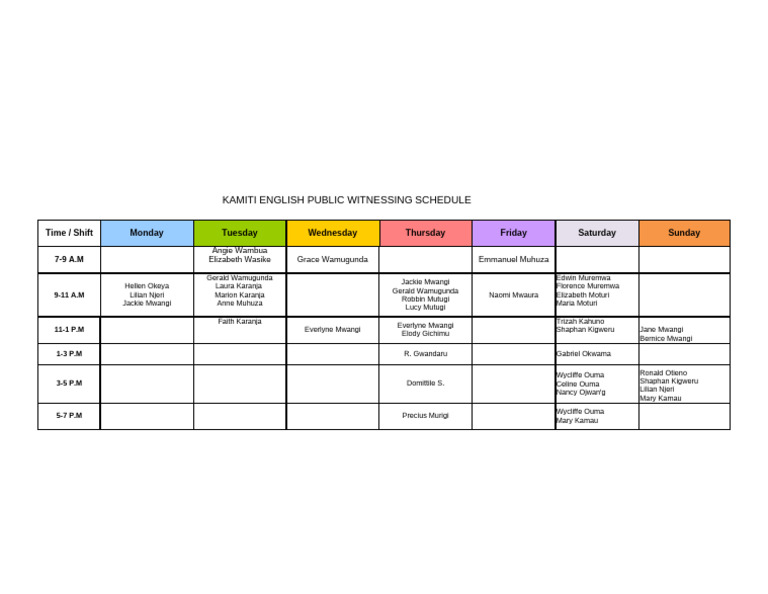 Weekly-Schedule Cart Witnessing | PDF