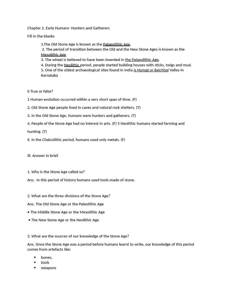 Chapter 2 History Grade 6 A | PDF | Stone Age | Paleolithic