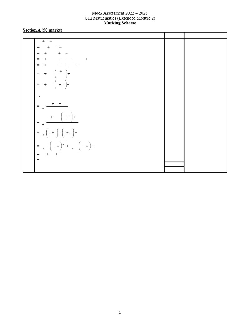 2223 G12 M2 Mock Assessment Marking Scheme 3 | PDF | Mathematical Concepts | Mathematical Analysis