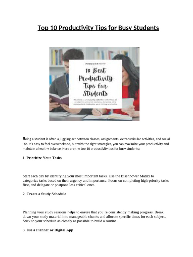 Top 10 Productivity Tips For Busy Students | PDF | Time Management ...