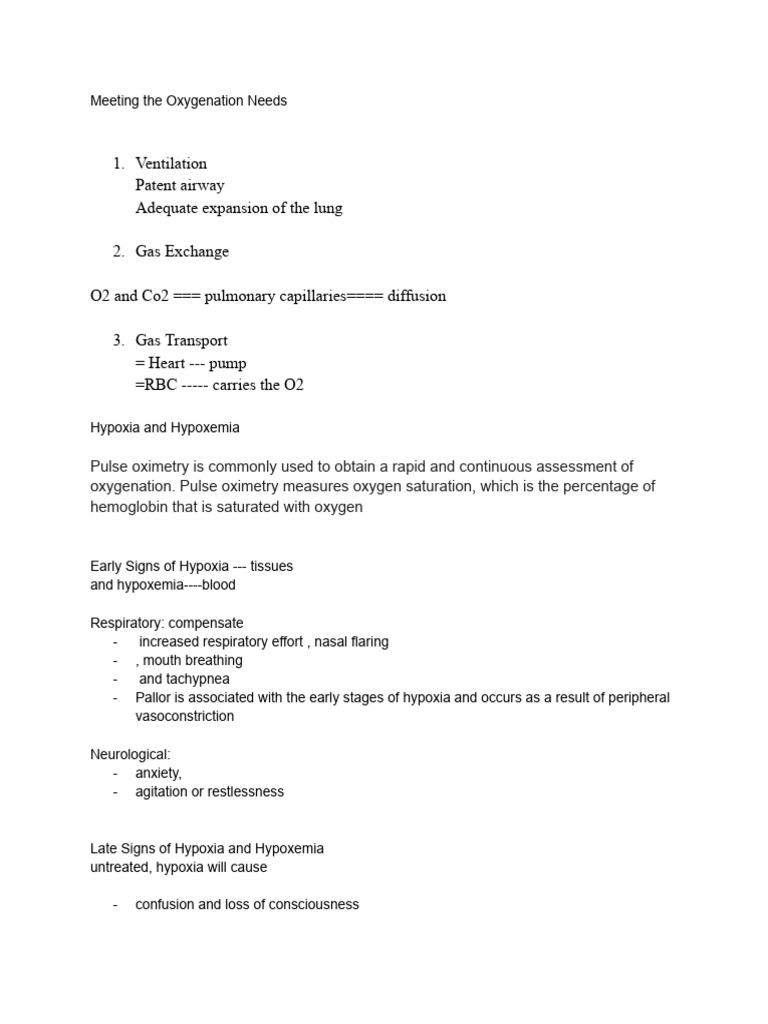 Meeting The Oxygenation Needs | PDF | Pulmonology | Respiration