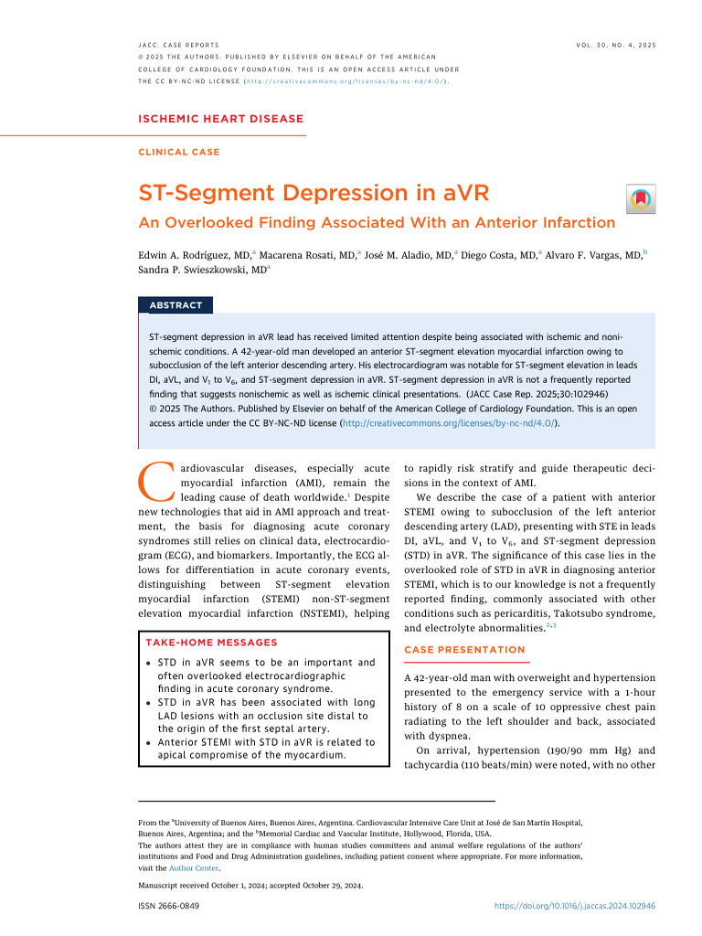 Rodríguez Et Al 2025 ST Segment Depression in Avr | PDF | Myocardial ...