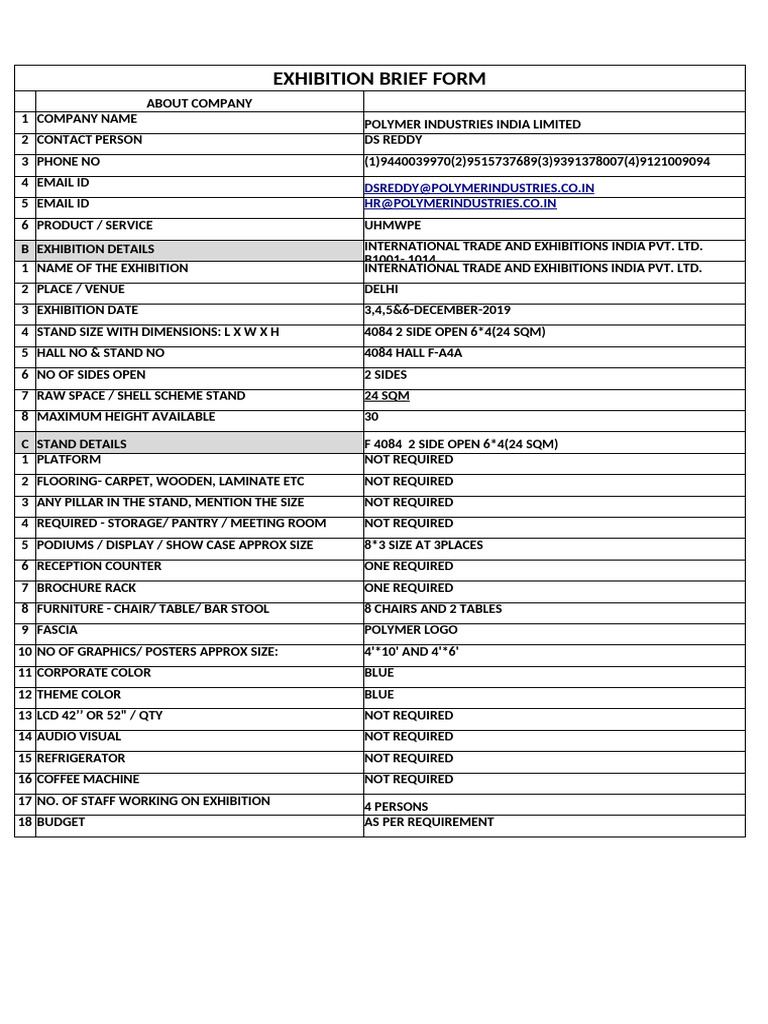 Stall Design Brief Sheet Global Media | PDF