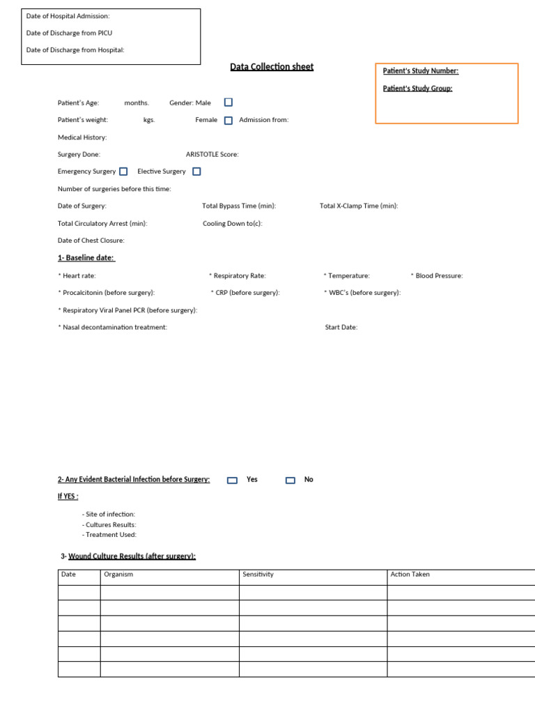 Data Collection Sheet | PDF | Human Diseases And Disorders | Medicine
