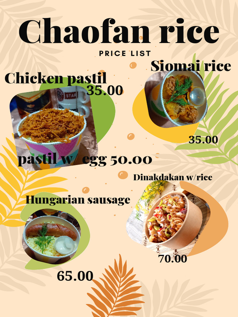 Chaofan Rice and Menu Price List | PDF