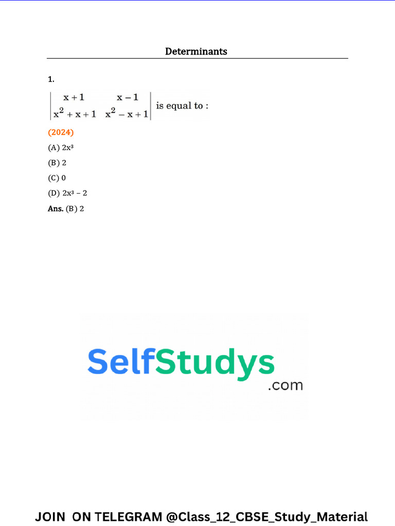 Determinants 12 Class Pyq | PDF