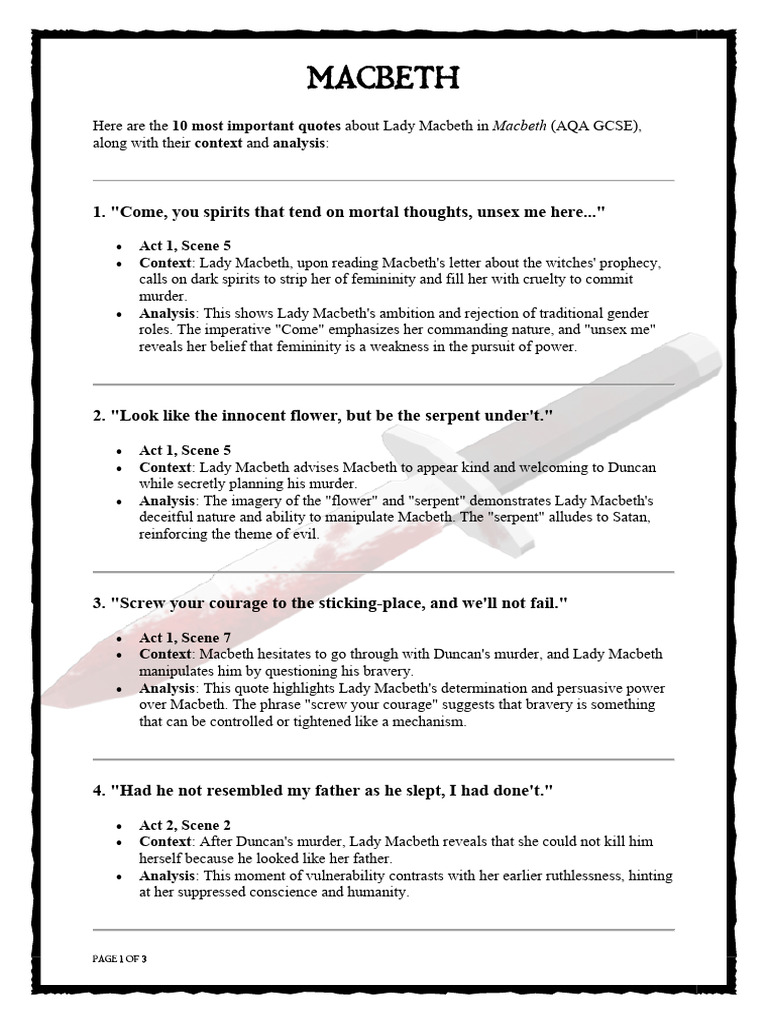 10 Important Quotes Lady Macbeth | PDF | Macbeth