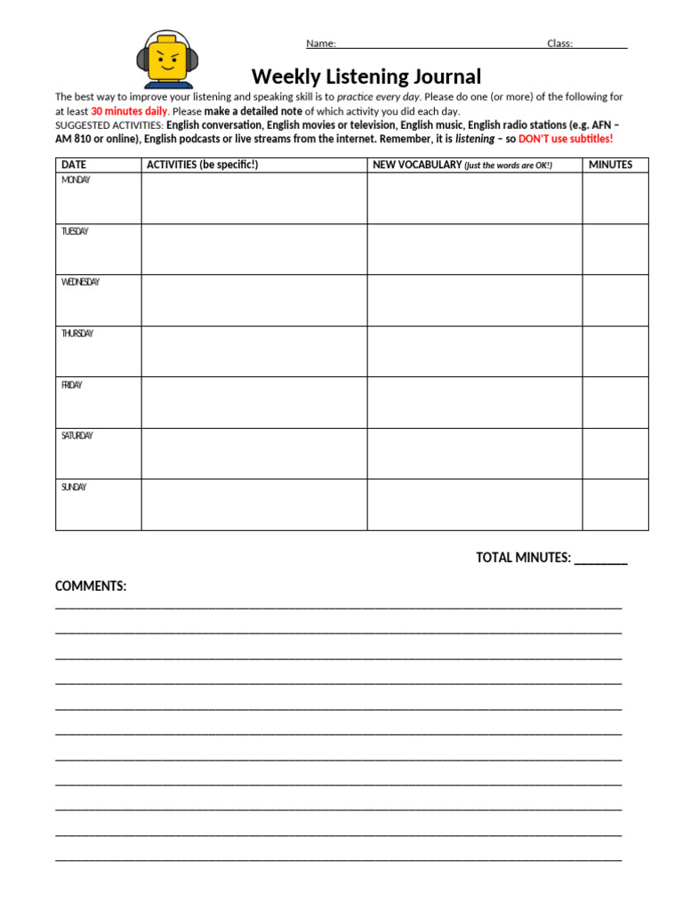 Weekly Listening Journal 2Wk | PDF