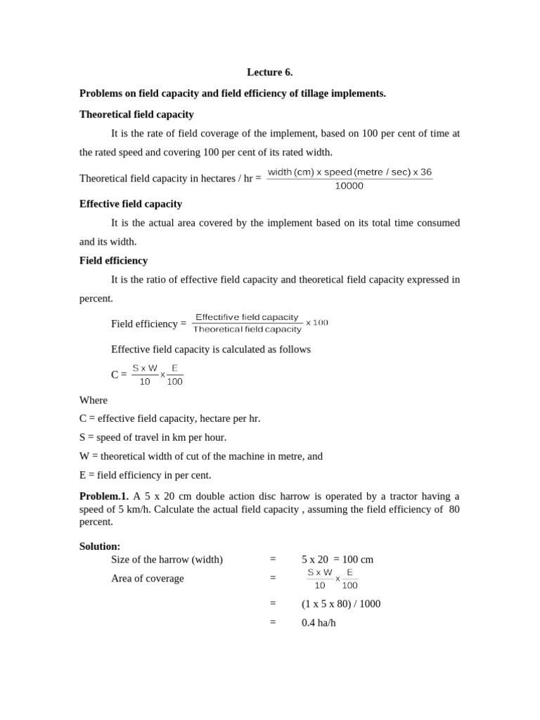 Problems On Field Capacity | PDF | Plough | Speed