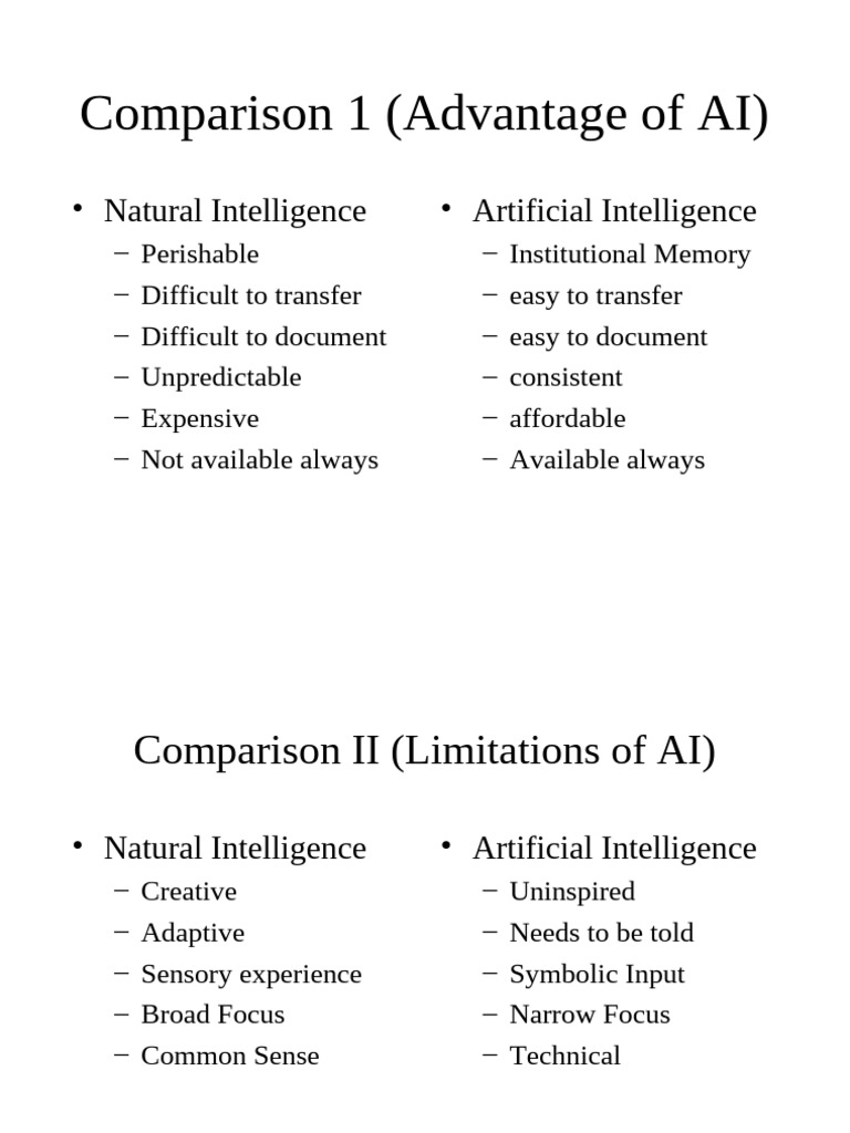 AI vs Natural Intelligence Comparison | PDF | Knowledge | Artificial ...