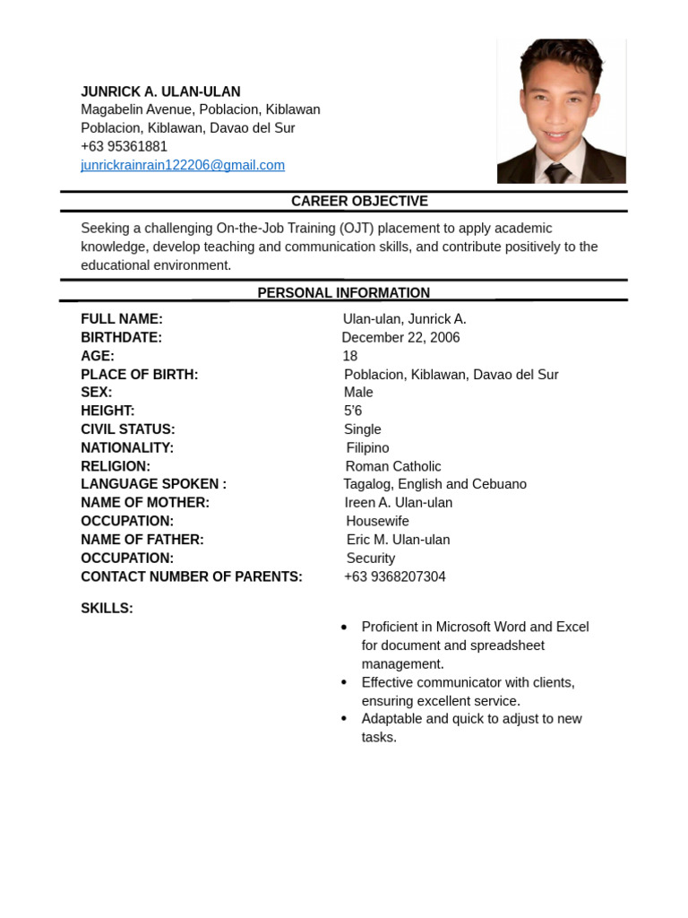 Humss Resume | PDF | Philippines