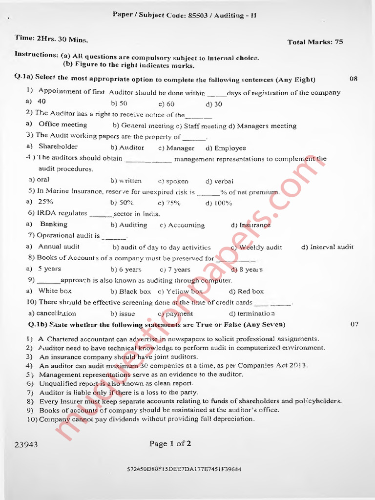 Commerce - Bcom Banking and Insurance - Semester 6 - 2023 - April - Auditing II Cbcgs | PDF ...