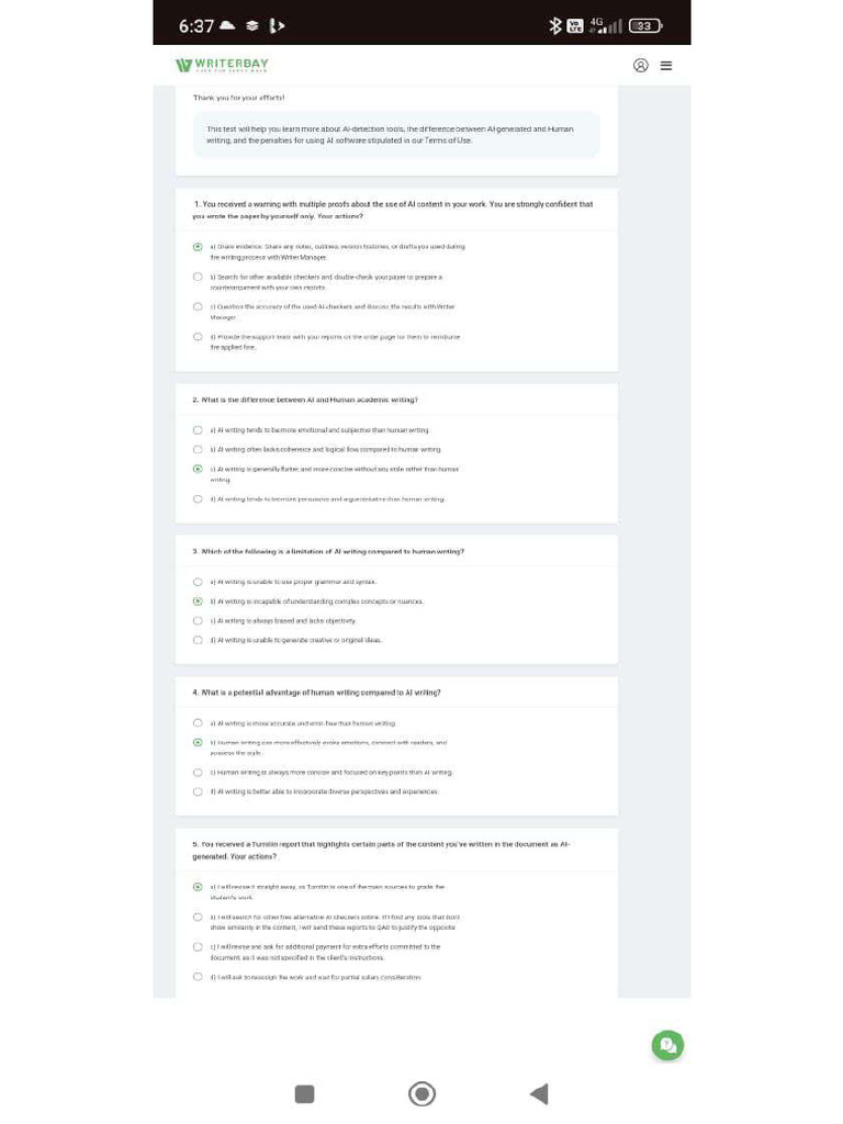 6704da3744709 Writerbay Use of Content Ai Generated Quiz | PDF