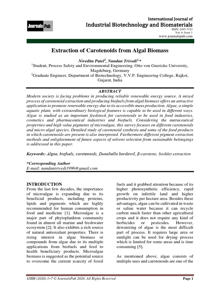 Extraction of Carotenoids From Algal Biomass | PDF | Carotenoid | Algae Fuel