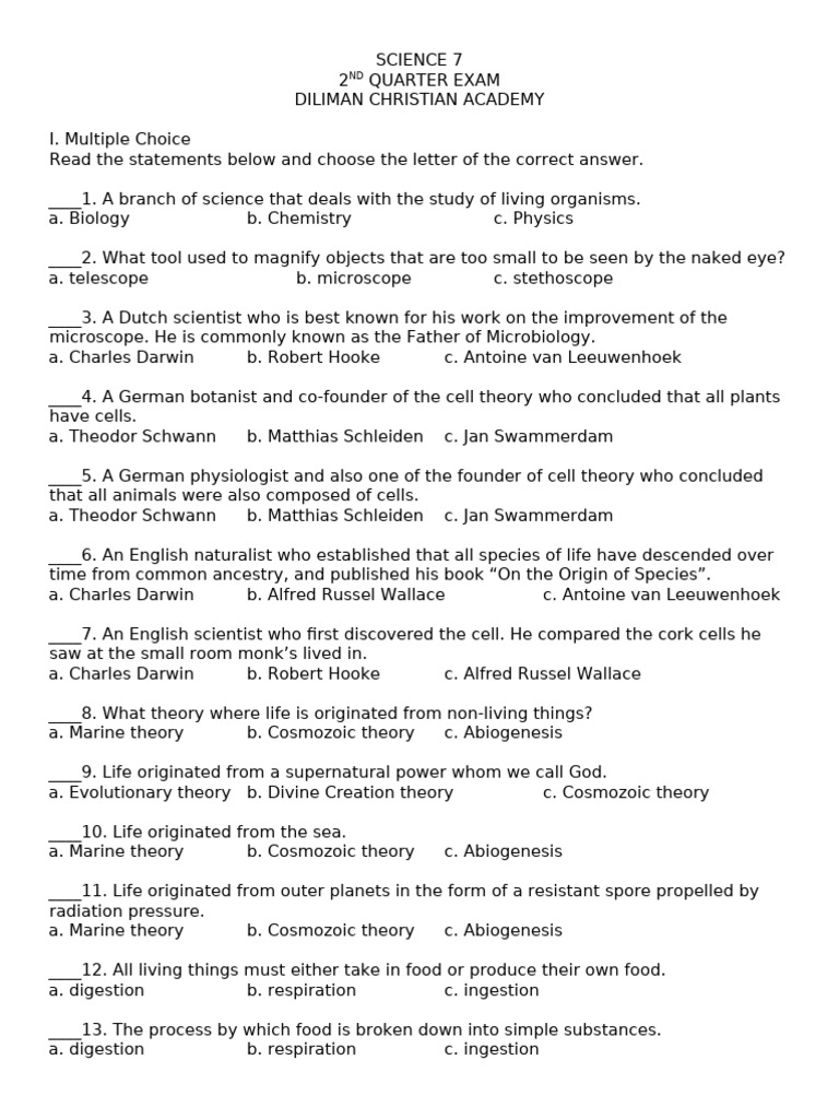 Science 7 - 2nd Quarter Exam | PDF | Cell (Biology) | Cytoplasm